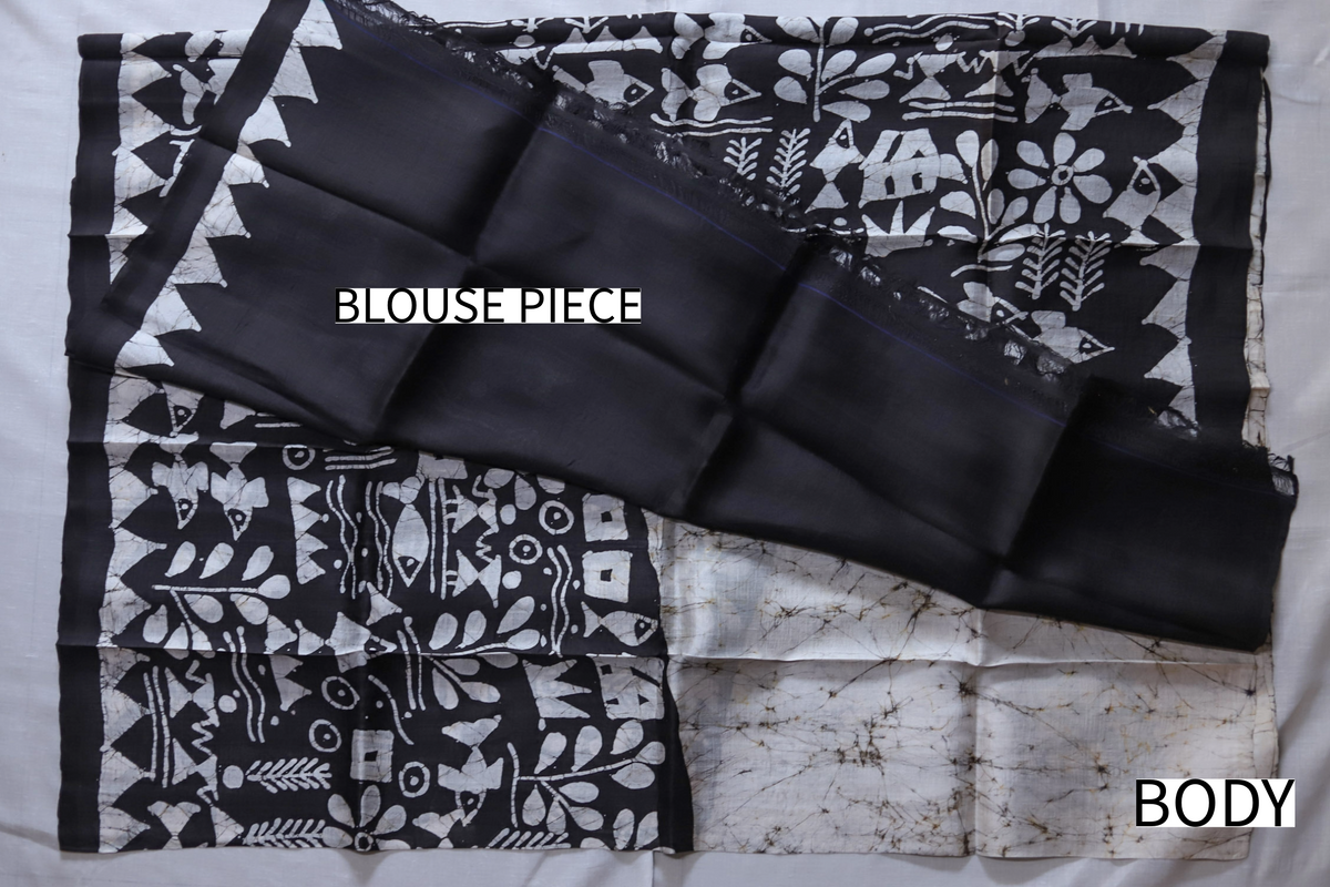 Handwoven Bengal Hand Batik Silk Saree – BONGONIKETAN